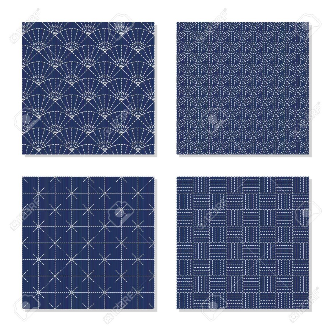 Four simple backgrounds. Japanese sashiko motifs. | Desempacados